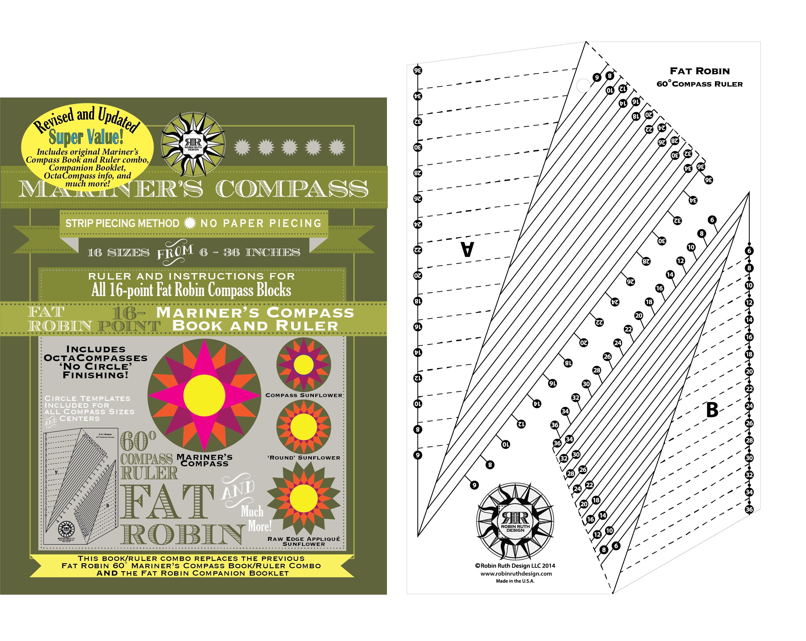 Fat Robin 16 Point Mariner's Compass Book and Ruler Combo – The Quilted Cow